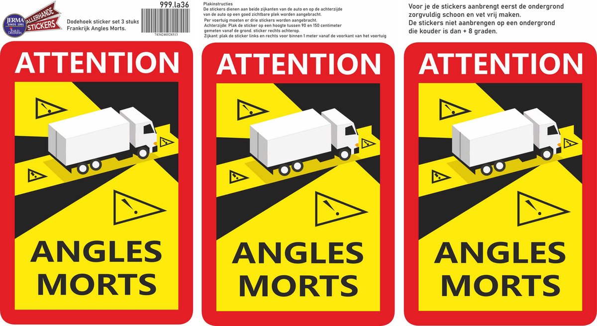 Dode Hoek waarschuwingssticker set 3 stuks | bol