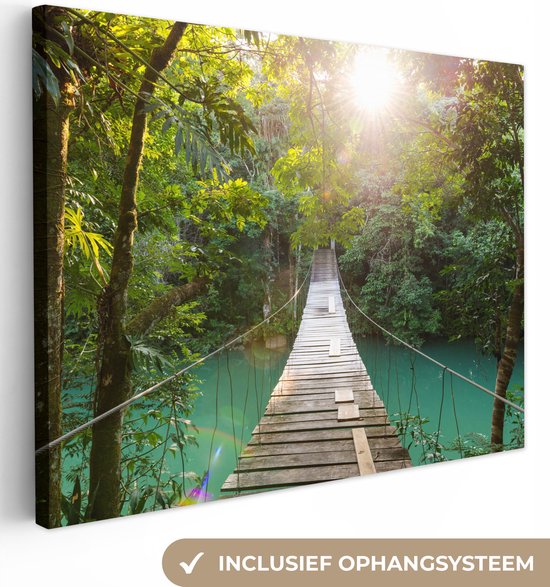 Canvas Jungle - Brug - Touw - Rivier - Natuur - Water - Schilderij ...