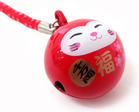 Maneki Neko - Japanse Geluks Kattenbel - Rood - Bedeltje - Tassenhanger ...