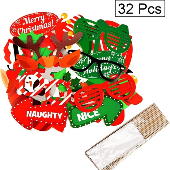 Fuleadture Vrolijke Kerst Photobooth Props - 32-Delige Set voor ...