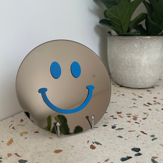 Donkerblauwe Smiley Spiegel - 20cm - Rond | bol