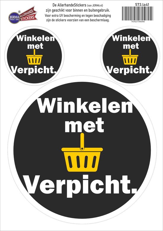 Winkelmand verplicht sticker set 3 stuks | bol