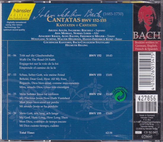 Cantatas BWV 152-155 - Johann Sebastian Bach - Bach-ensemble o.l.v ...