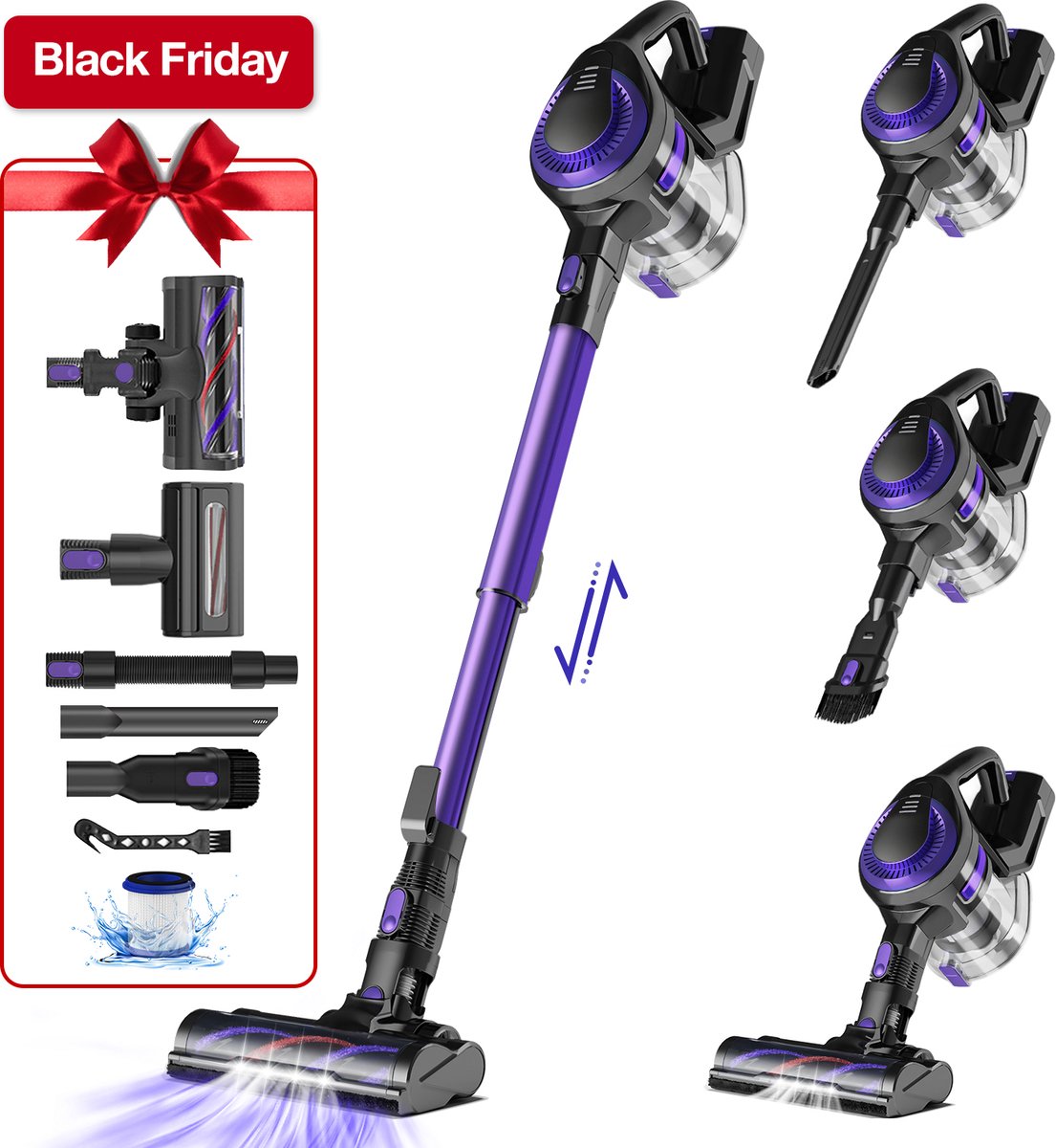 Steelstofzuiger-33000 Pa- 520W Steelstofzuiger Draadloos-2500 mAh Accu ...