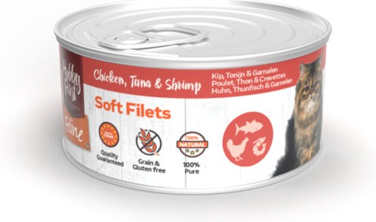 12x Hobby First Feline Blik Zachte Filets Kip & Tonijn & Garnalen 70 gr ...