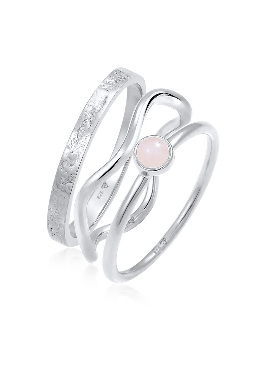 Elli PREMIUM Dames Ring Dames Stack Eenzaam Set met Kwarts Roze in 925 ...