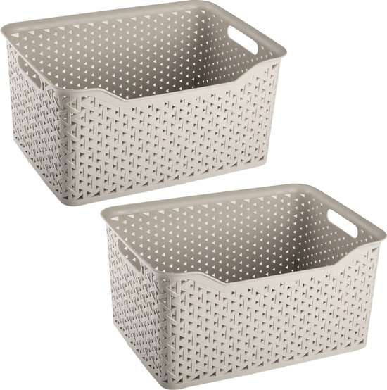 Plasticforte opbergmand/kastmandje - 2x - 18 liter - beige - kunststof - 29 x 39 x 19 cm | bol