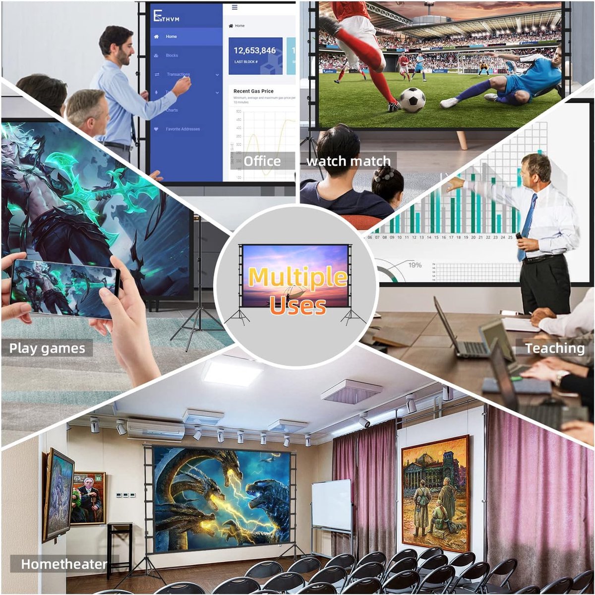 Projector Screen and Stand, Projector Screen 100 Inch 4k HD | bol.com