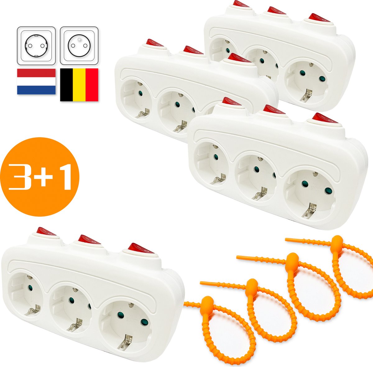 Colorful Sun® Stopcontact splitter - Verdeelstekker - 3+1 stuks ...