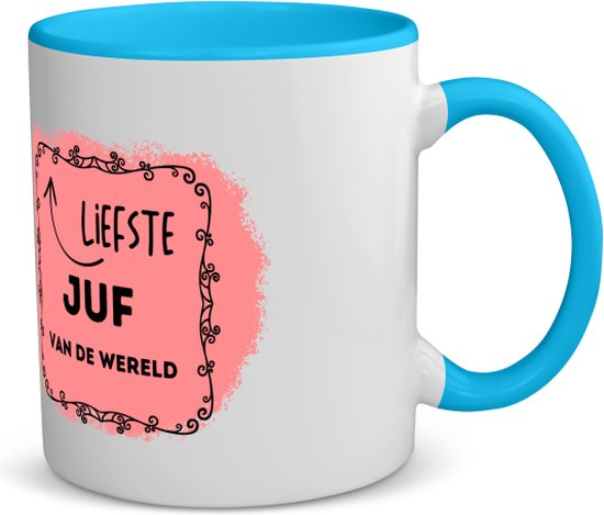 Akyol - liefste juf van de wereld koffiemok - theemok - blauw - Juf - de liefste juf -... | bol