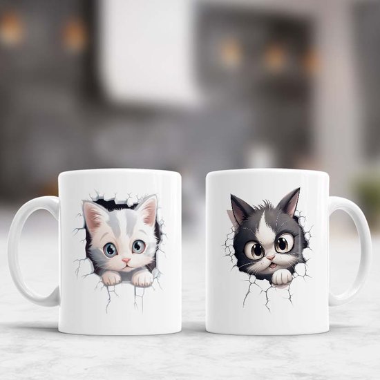 Mok Black and White - Cats - Gift - Cadeau - CatLovers - Meow - KittyLove - Katten -... | bol
