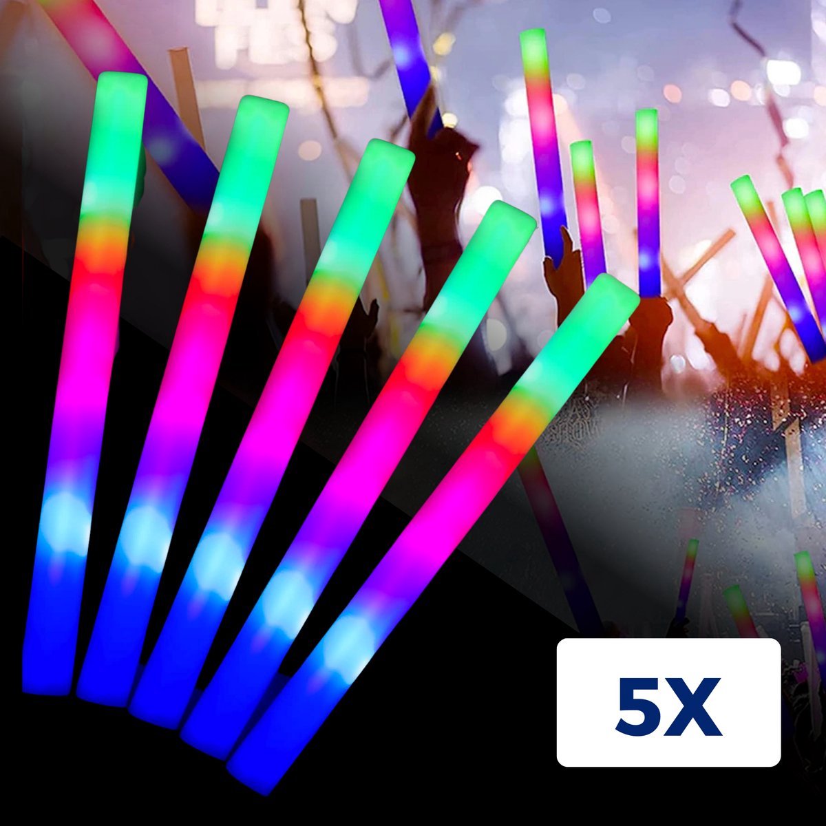 5x Led Foam Sticks - Multicolor Led - Lange Brandduur - Neon Party ...