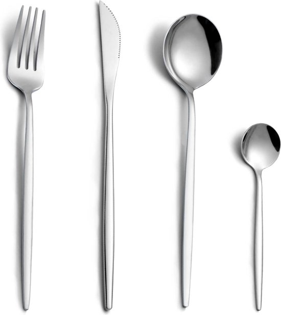 bestekset voor 6 personen, 24-delige bestekset, zilver bestek ...