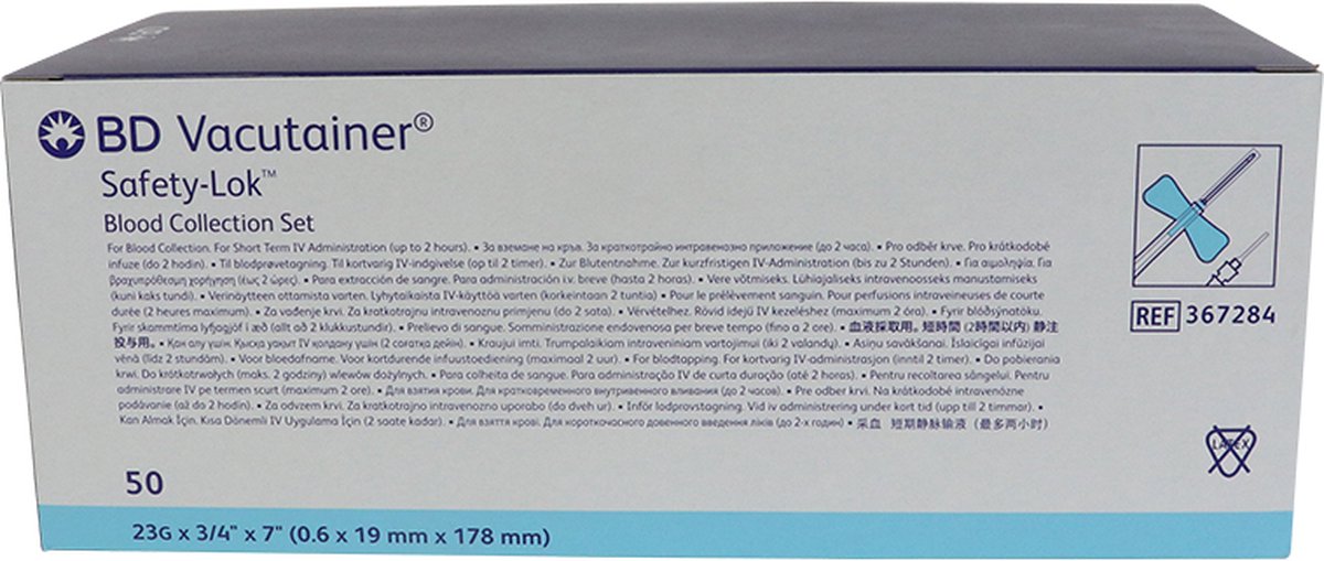 BD Vacutainer Safety-Lok 23G (19mm) tubing 178mm 50st (367284) | bol