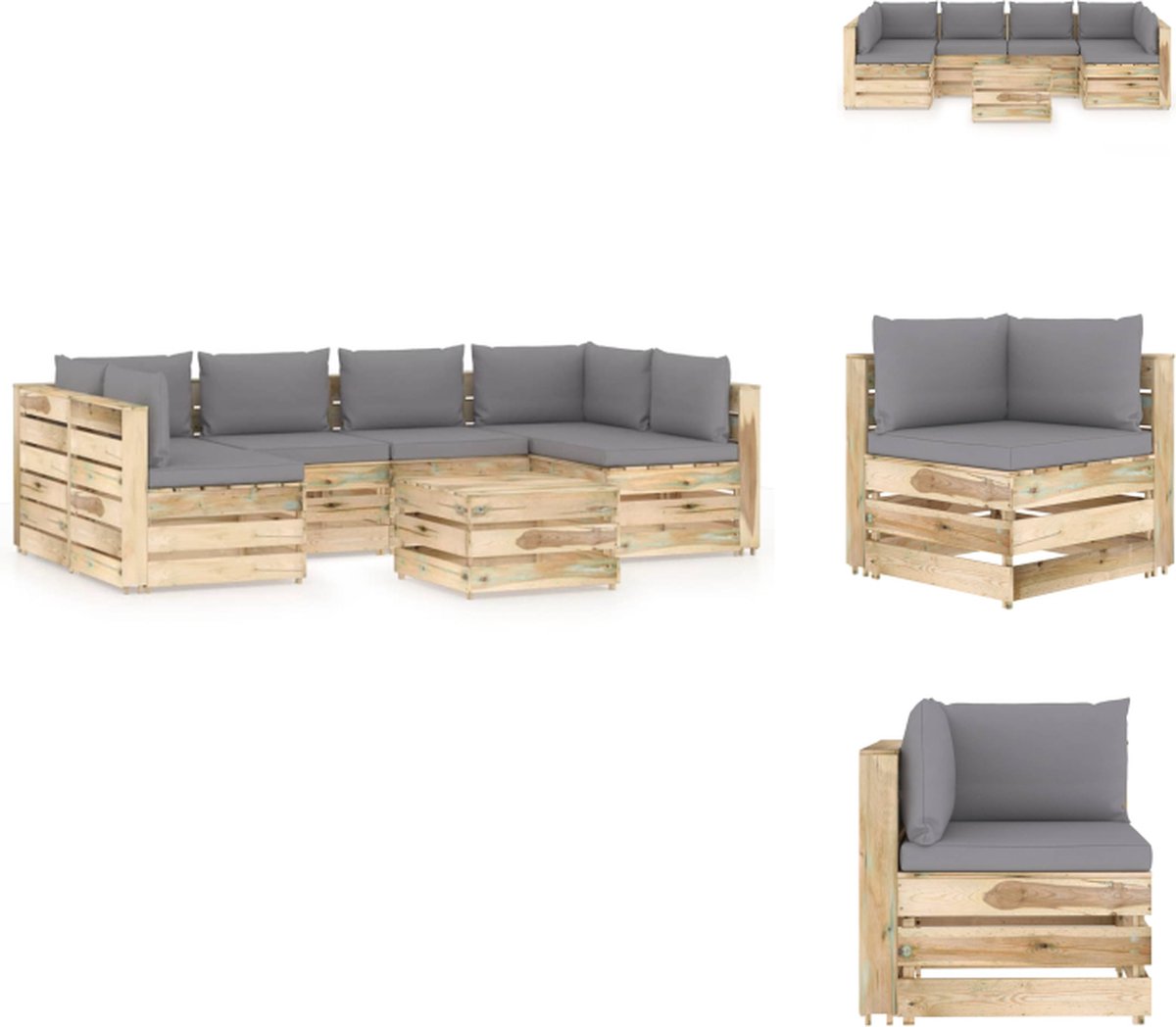 vidaXL Pallet Loungeset - Grenenhout - Grijs - Hoekbank 69x70x66cm ...