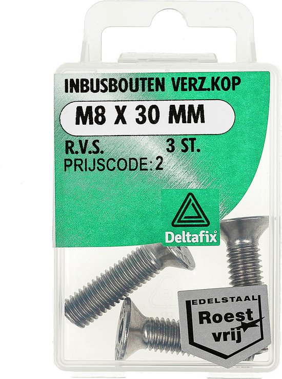 Deltafix inbusbout platkop r.v.s. a2 m8 x 30 mm din 7991 3 st. | bol