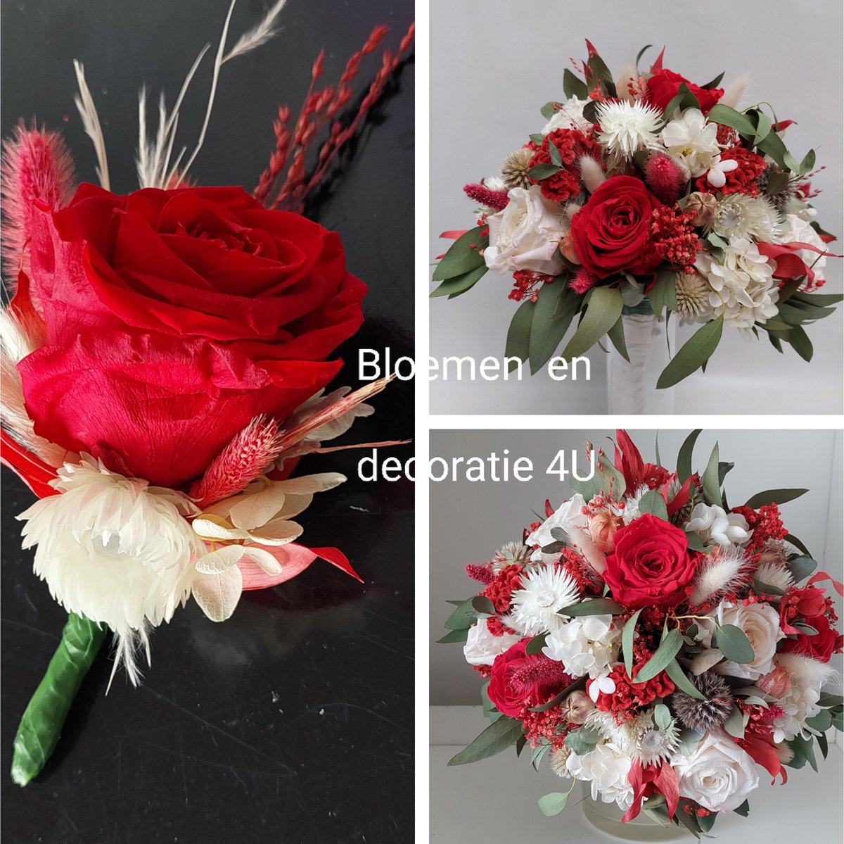 Elegant prachtige bruidsboeket met geconserveerde rode en witte rozen ...