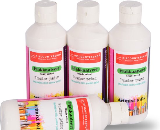 4-Delige Hobbyverf Set van Witte Plakkaatverf (250 ml per Fles ...