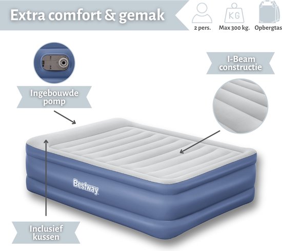 Bestway luchtbed - 2-Persoons - 152x203x61 cm (BxLxH) - Grijs/Blauw ...