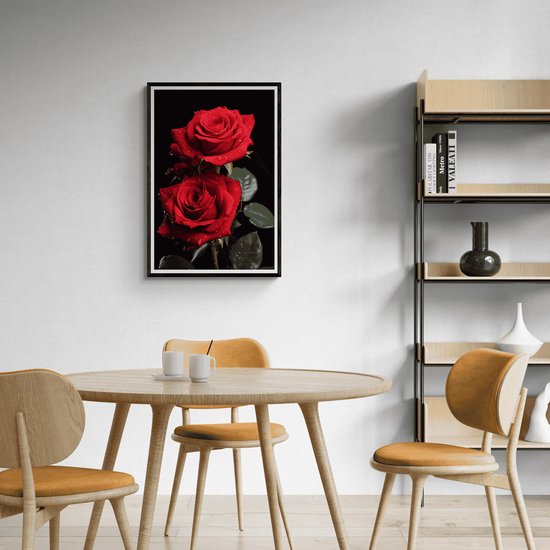 Rozenstruik Poster - Rozen - Rozen Nat - Bloemen - Natuur - Rood ...
