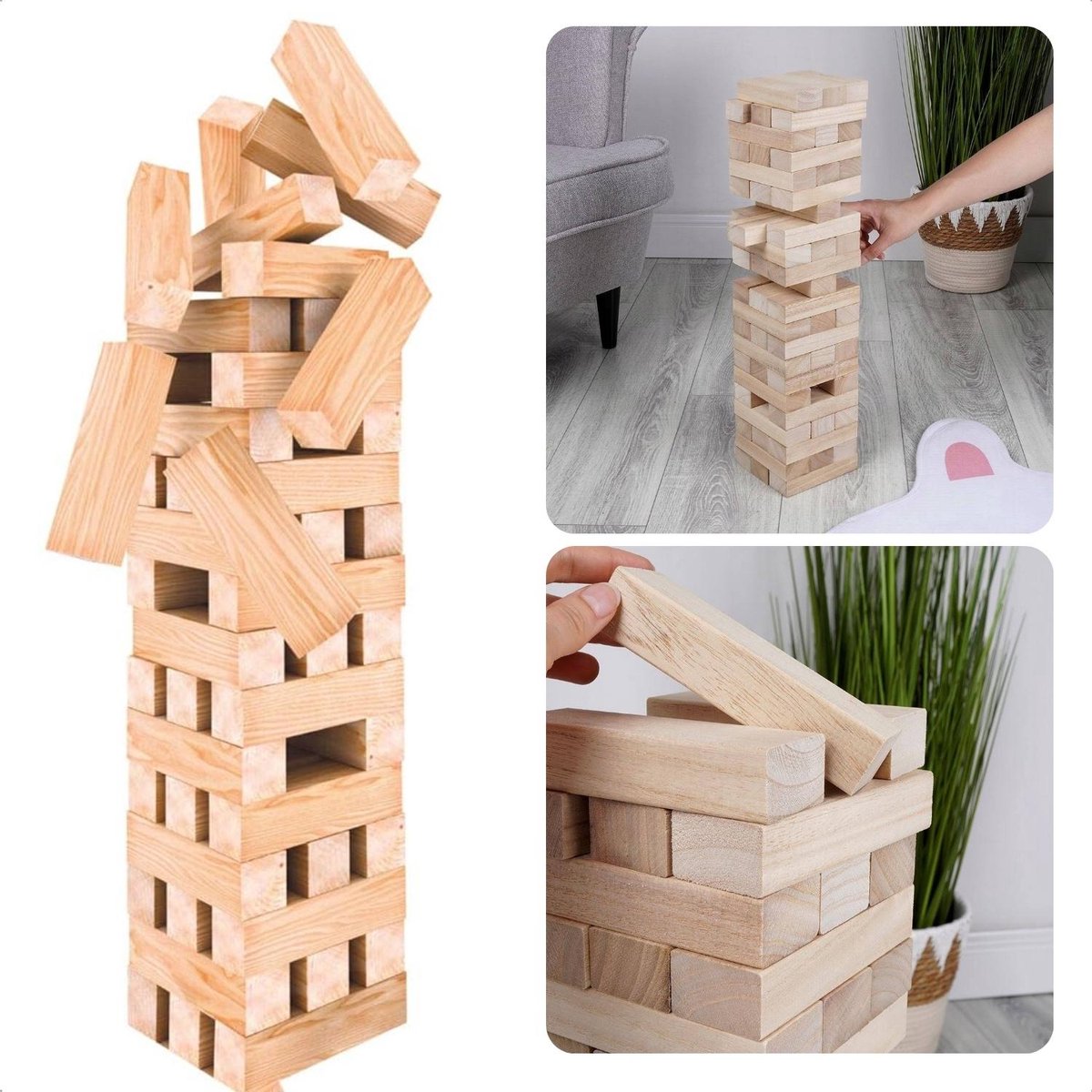 Cheqo® XXL Stapeltoren Spel - Groot Formaat Houten Toren - Outdoor Spel - 60 Delig -... | bol