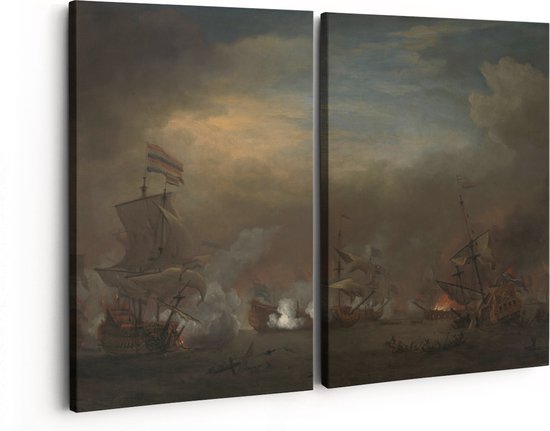 Artaza Canvas Schilderij Tweeluik Gevecht tijdens de Zeeslag bij ...