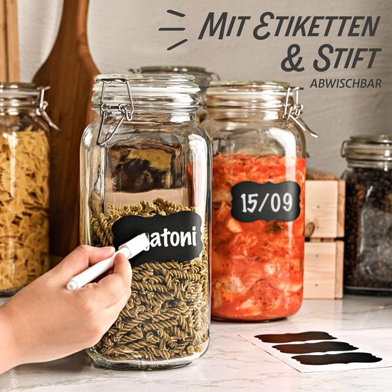 3 Bewaarpotten met Swing Top Large 2 L met Labels, Pen en Extra ...