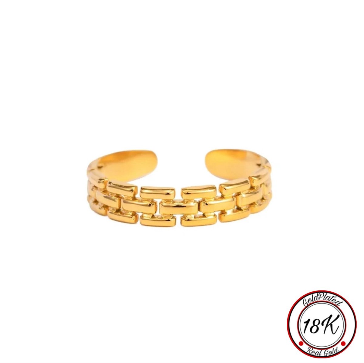 Borasi Platte Chain Ring | 18K Goldplated | Verstelbaar Ring | Vrouwen ...