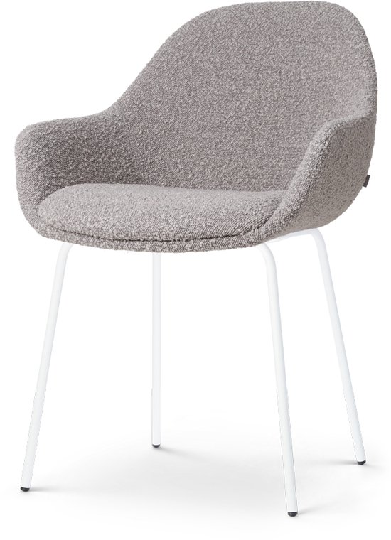Nolon Nora-Mae eetkamerstoel bouclé taupe - met armleuning - stof - wit ...