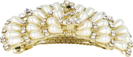 Haarspeld Pauw Vogel Parel Strass Metaal 8,5cm Goud Patentspeld ...