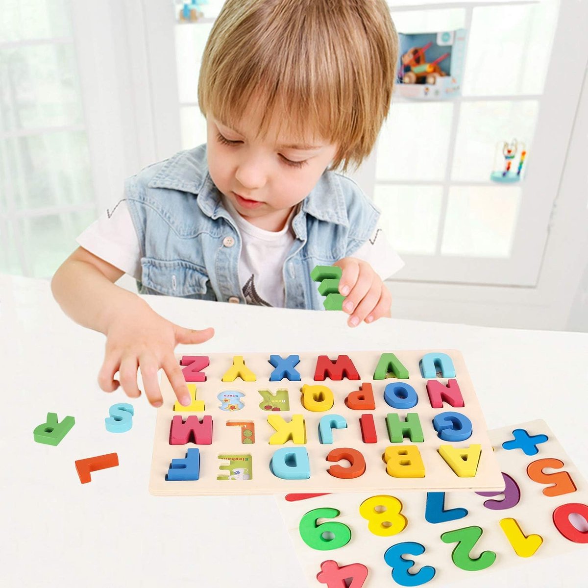 Houten Alfabet en Cijfer Puzzel Leren Bordspel Peuters Educatief ...