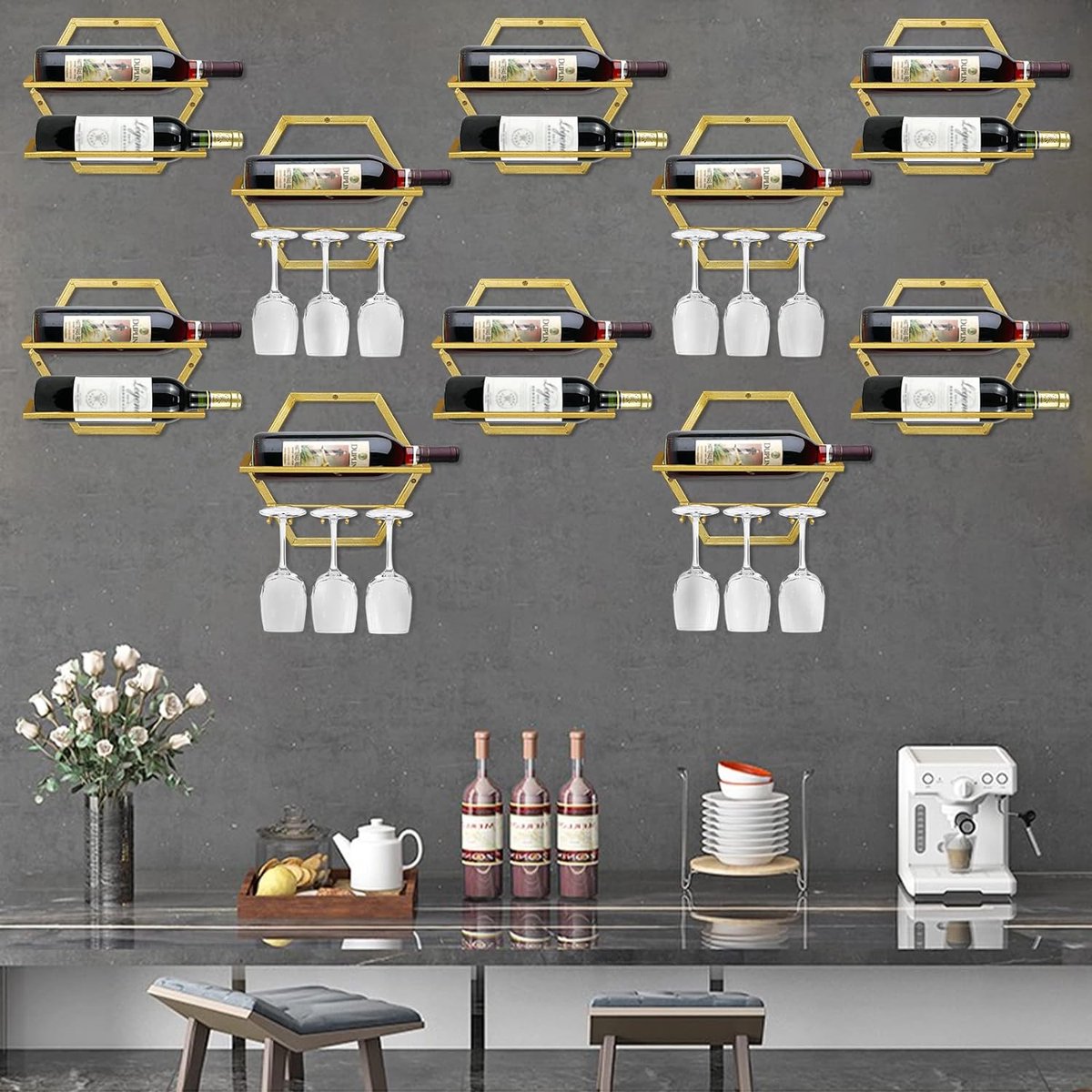 Muur wijnrek flessenrek - wijnrek hangend wandmontage wijnflessenrek | bol