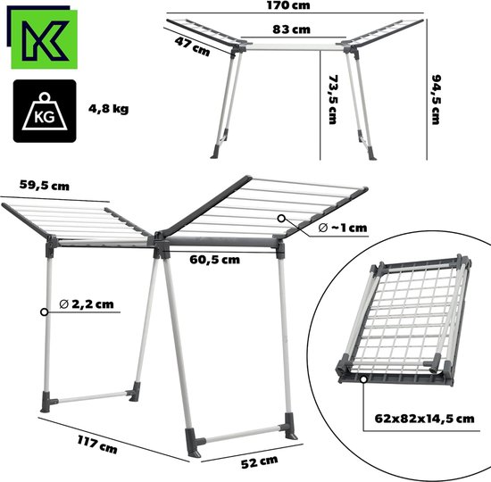 Droogrek, grote wasdroger - vleugelwasdroger voor lange was, droger met ...