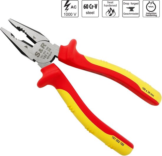 Kombizange 180 mm Universalzange 1000V, gemaakt van 60CrV staal HRC 58 ...