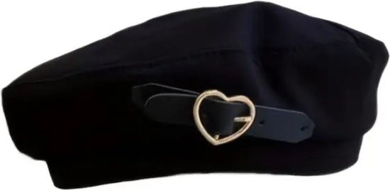 Le Sjalerie Baret Dames Meisje Zwart Met Riempje En Hartje Versiering ...