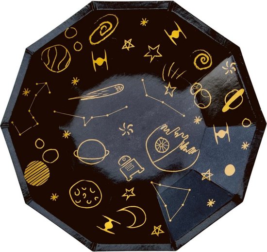 Papieren bordjes "Space" (8st) - ster - maan - ruimte - ruimtevaart ...