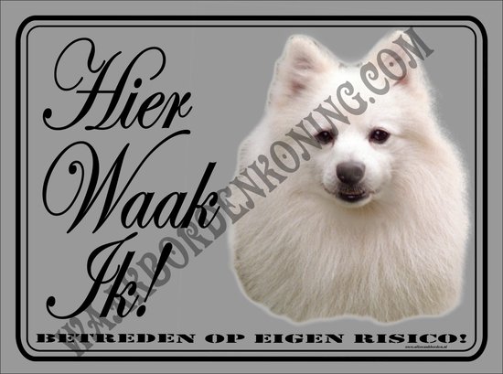 Keeshond wit 153...15x20cm...ondergr.: zilver...opdruk:Hier waak ik! | bol