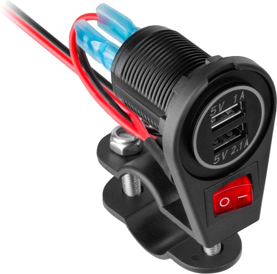 Opbouw lader motor - 2x USB - 12-24V / 3.1A - Met schakelaar | bol