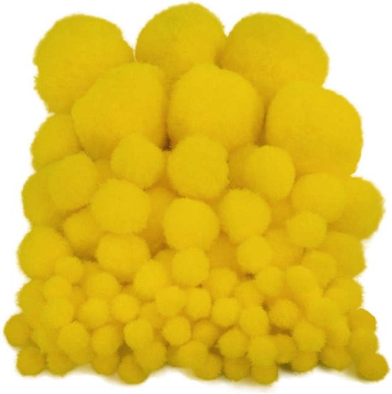 Pompons - 100x - geel - 10-45 mm - hobby/knutsel materialen | bol