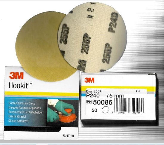 3M 50085 255P Hookit schuurschijven 75 mm P240 - Prijs per verpakking ...