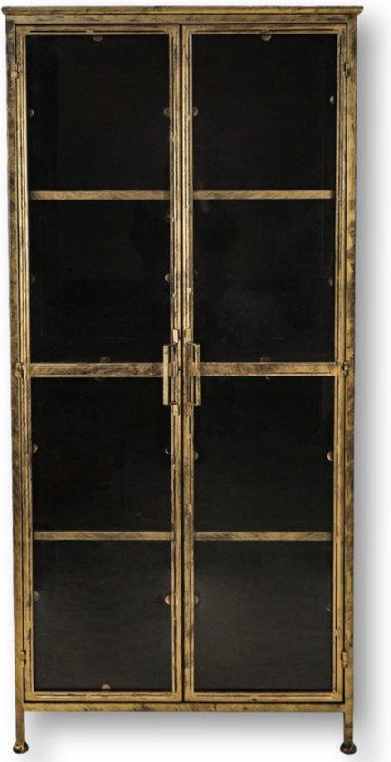 Vitrinekast - Buffetkast industrieel - Boekenkast - Vakkenkast Goud ...