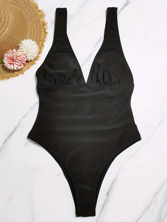 Zwempak met diepe V-hals- Corrigerend hoog uitgesneden badpak- Dames ...