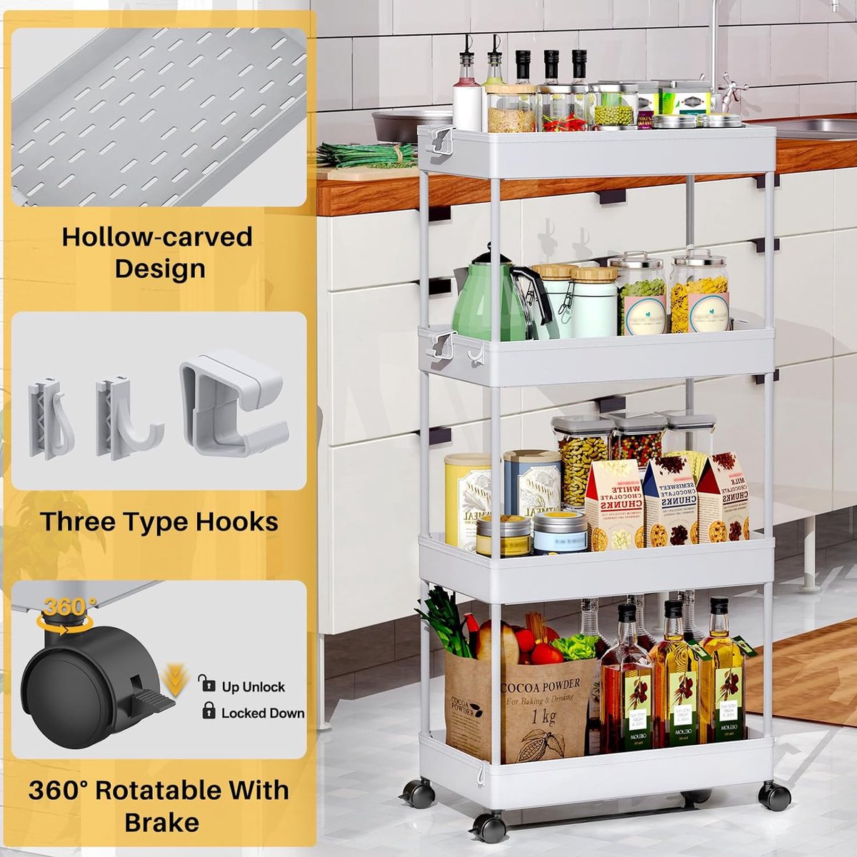 multifunctionele trolley met wieltjes voor keuken, kantoor, badkamer ...