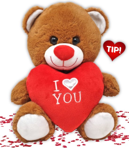 Knuffelbeertje Bruin met Rood Hartje - Pluche Knuffel beer 20 cm ...
