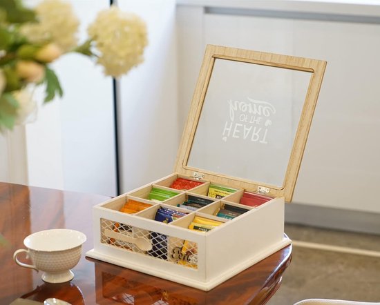 Theedoos van hout, theedozen voor theezakjes, 9 vakken, theekist met ...