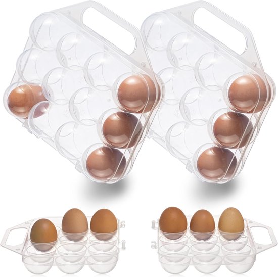Egg Storage Box, Egg Container for 2 x 12 Eggs, Transparent, Reusable ...
