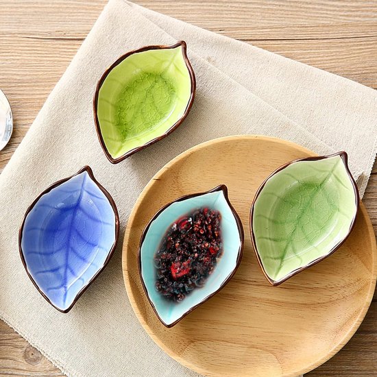 Set van 4 keramische bladvormen, handgemaakte sausschaaltjes ...