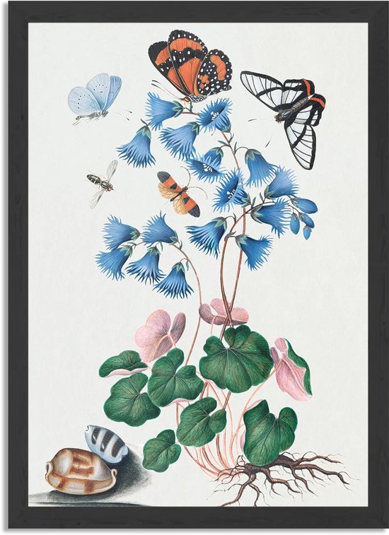 Poster Prent Natuur Vogel en Bloemen 04 Rechthoek Verticaal Met Lijst L ...