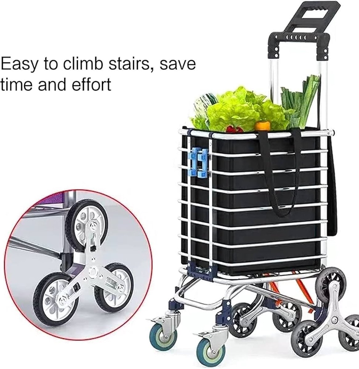 Opvouwbare winkelwagen, draagbare trapklimwagen met wielen, winkelwagen met... | bol