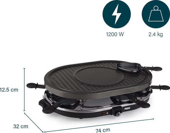Princess Gourmetstel - Raclette Oval Grill Party - 8 personen - 1200W ...